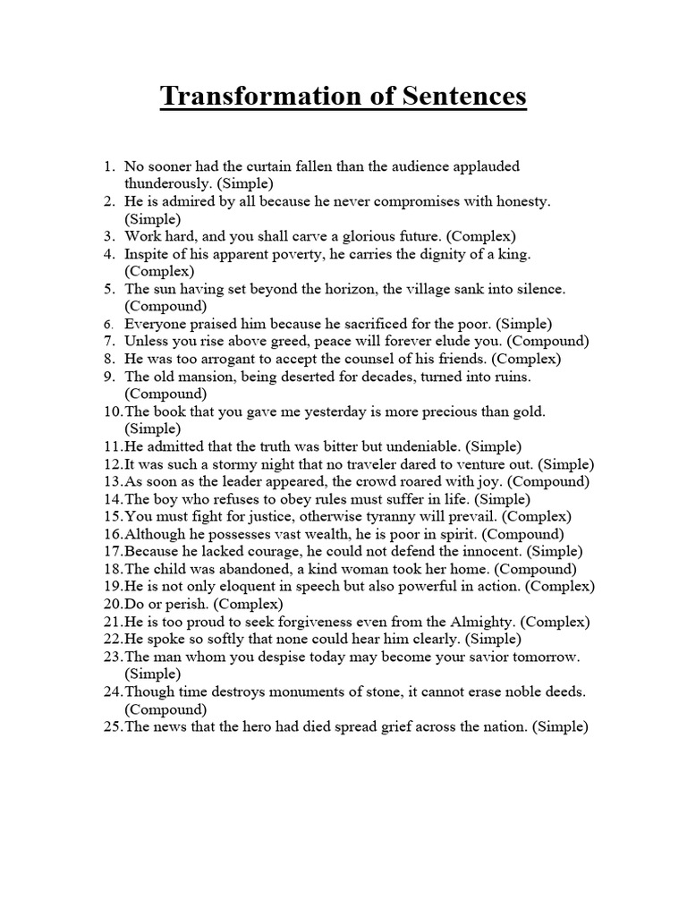 Transformation of Sentences | PDF