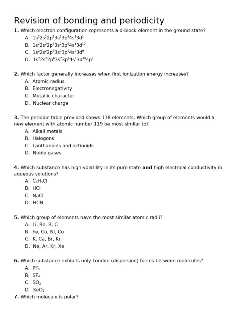 Bonding and Periodicity in Chemistry | PDF | Chemical Bond | Periodic Table