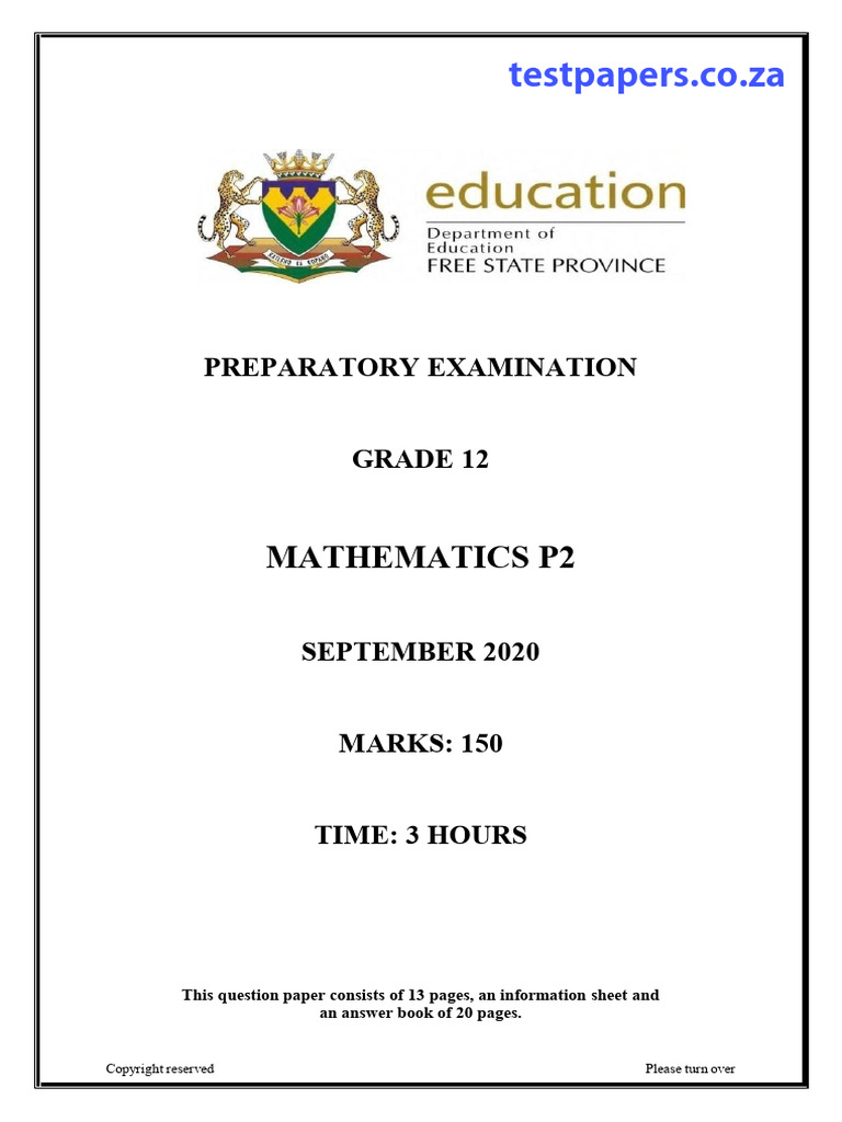 2020 Grade 12 Math Trial Exam Paper 2 FS | PDF
