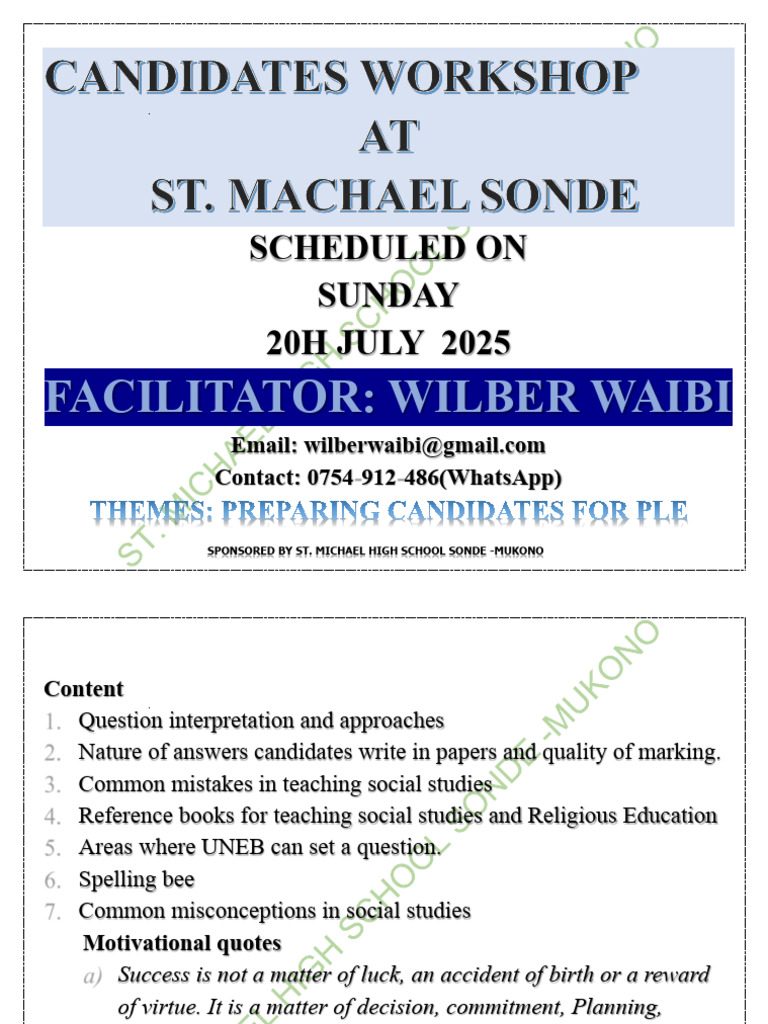 Candidates Work Shop 01 | PDF | Uganda