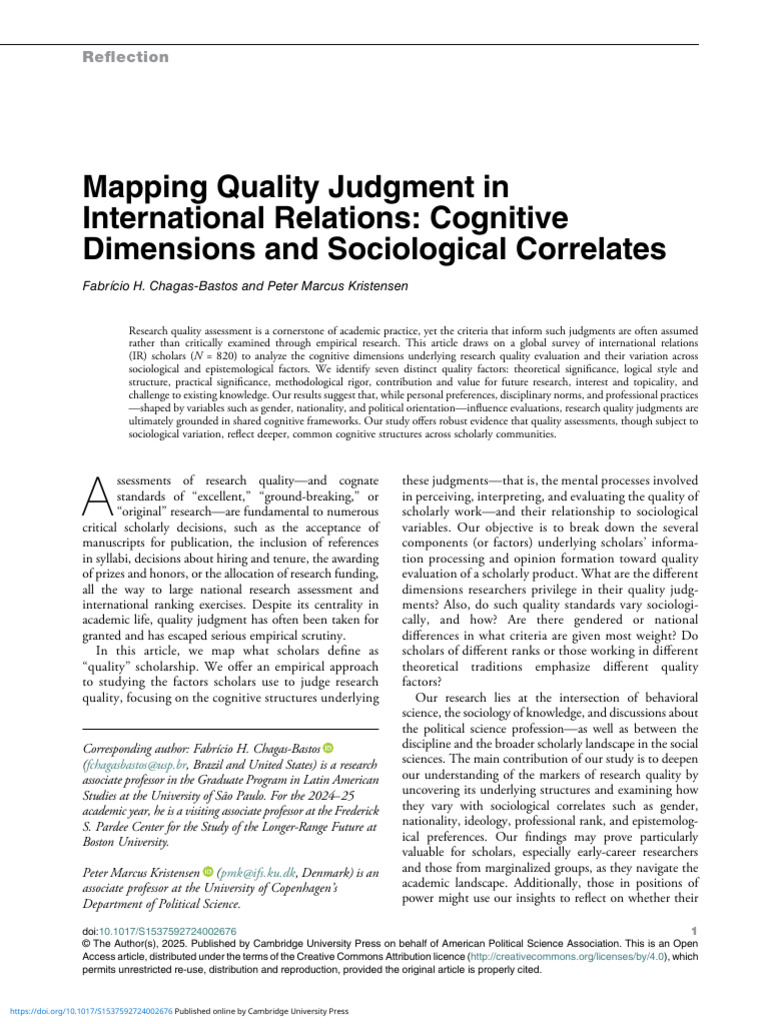 Quality Judgment in International Relations | PDF | Sociology | Methodology