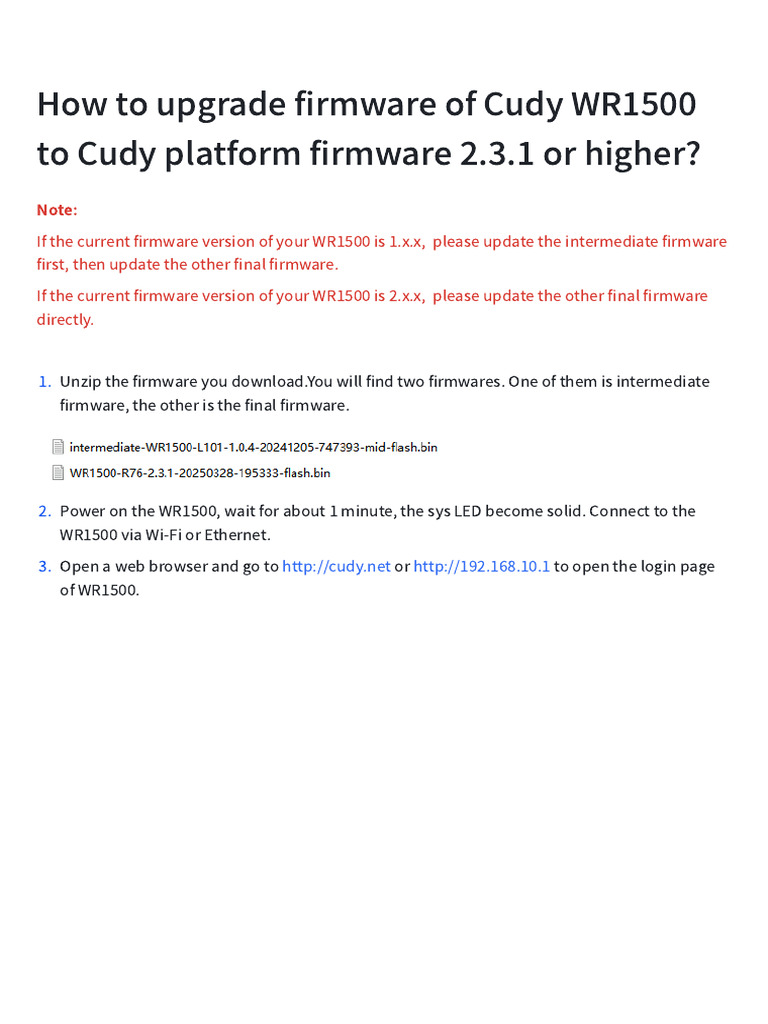 Cudy WR1500 Firmware Upgrade Guide | PDF