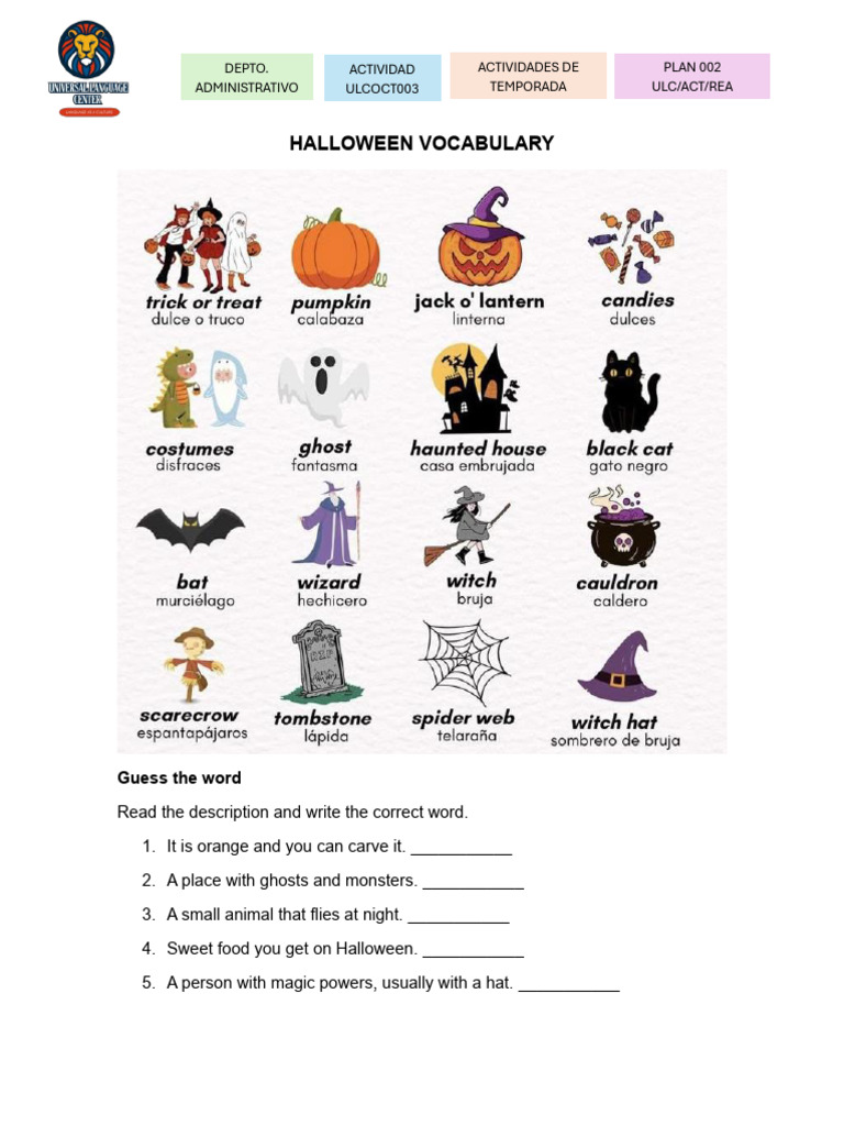 Ulcoct003 Halloween Vocabulary | PDF