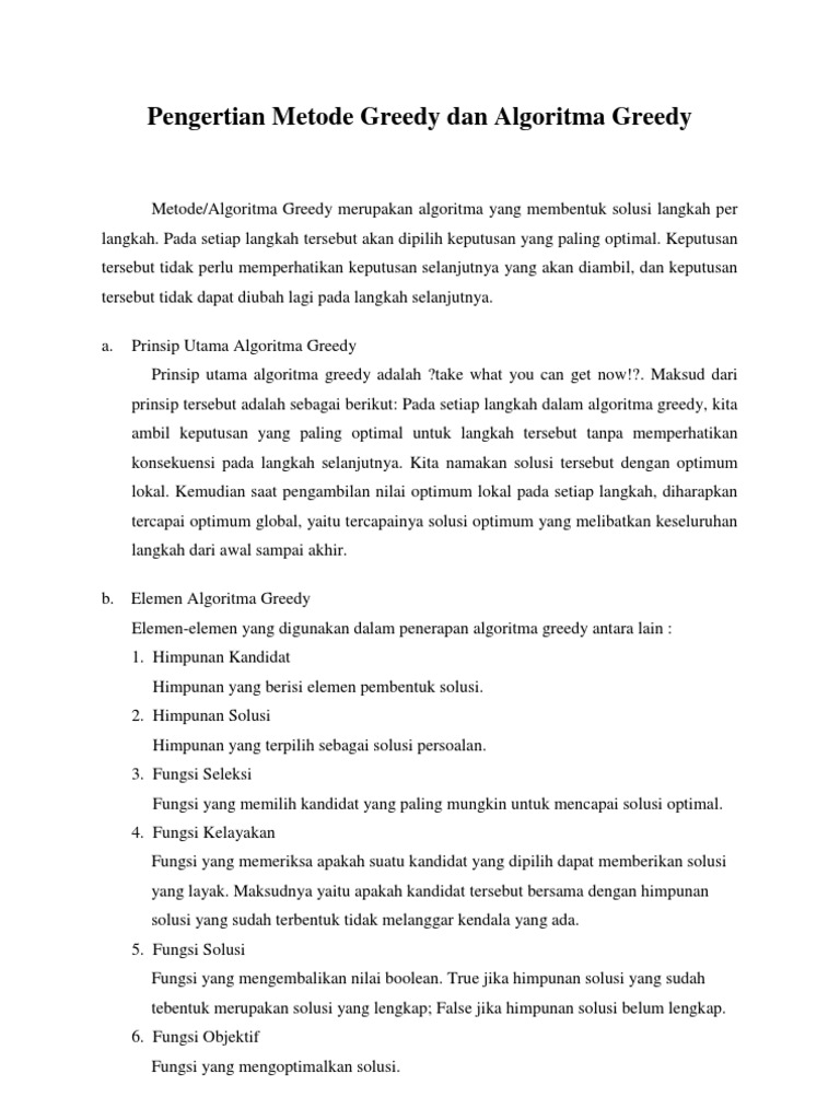 Pengertian Metode Greedy Dan Algoritma Greedy | PDF | Karier & Perkembangan | Bisnis