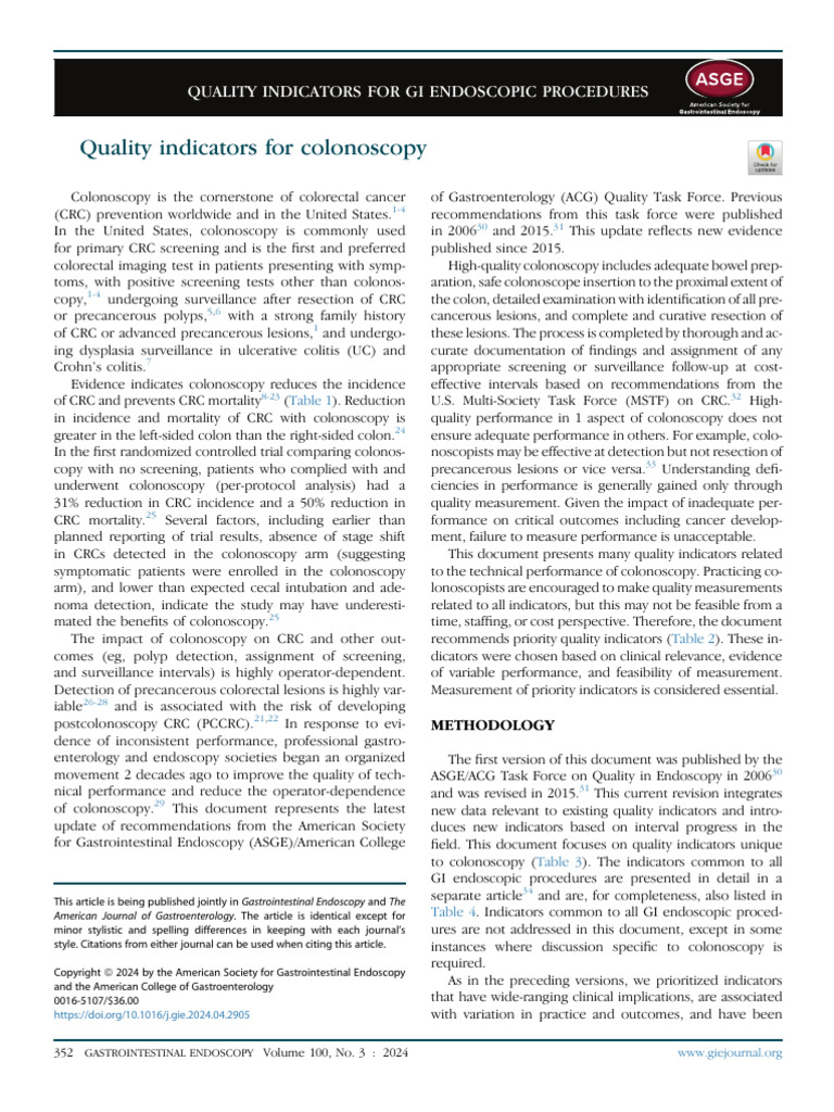 Quality Indicators For Colonos | PDF | Colonoscopy | Colorectal Cancer