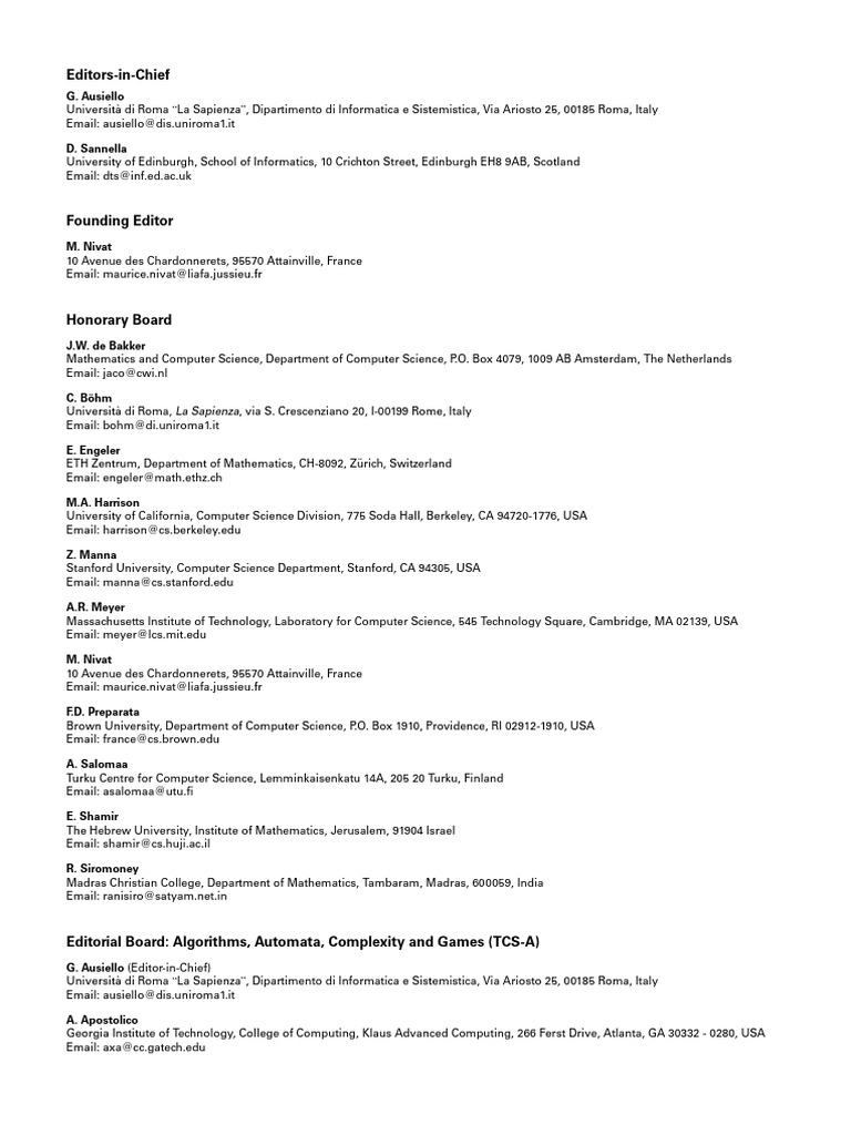 Editorial Board 2011 Theoretical Computer Science | PDF | Computer ...