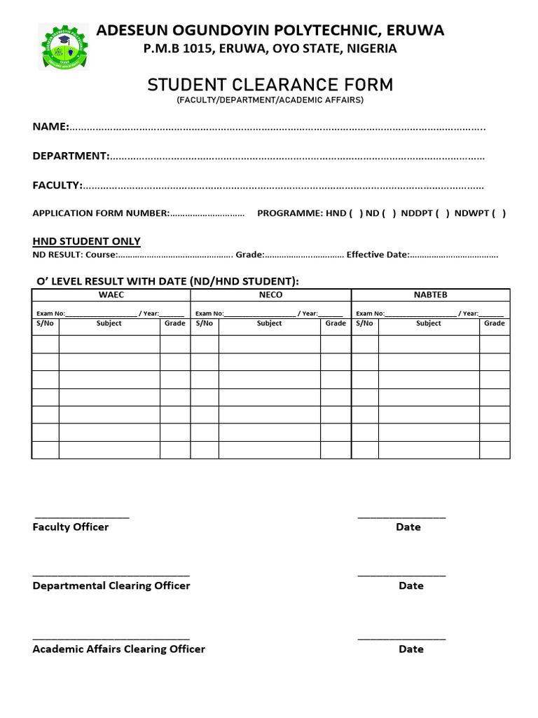 A Ope Faculty Department Clearance Form | PDF