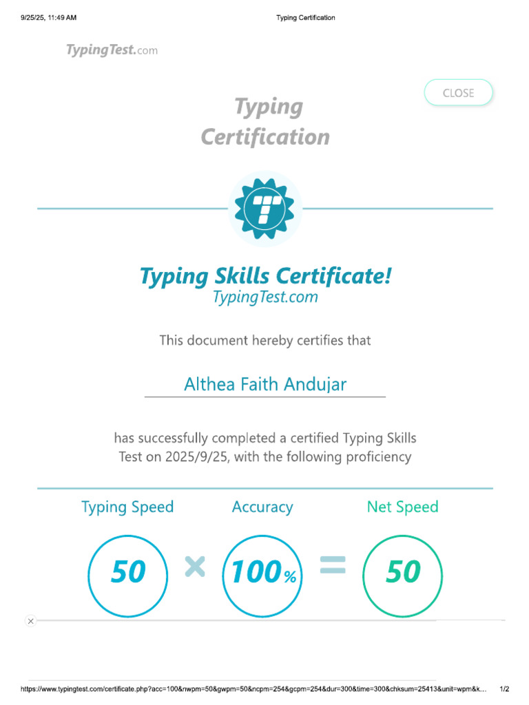 Typing Certificate | PDF