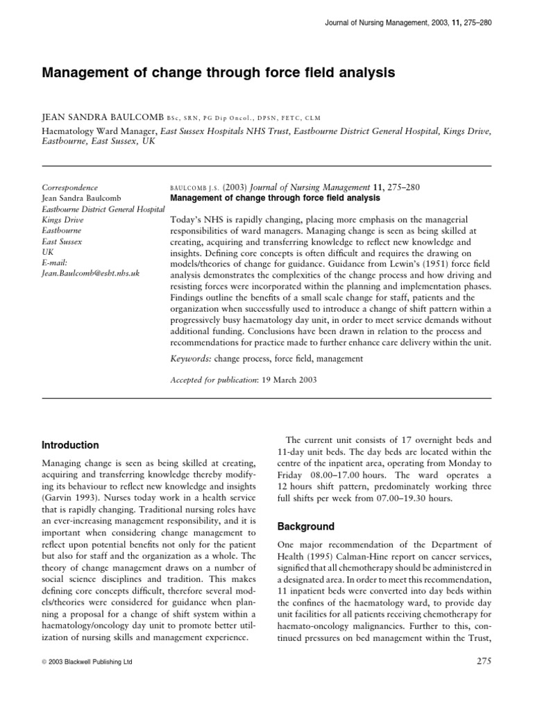 Change Force Field Analysis | PDF | National Health Service | Nursing