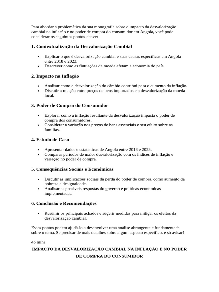 Impacto da Desvalorização Cambial em Angola | PDF | Inflação | Economia