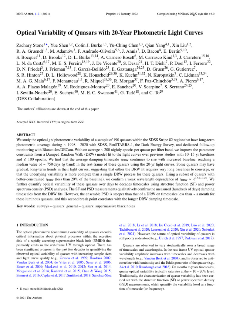 Optical Variability of Quasars With 20 Y | PDF | Apparent Magnitude ...