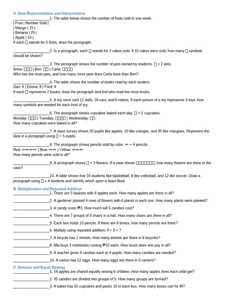 Data Interpretation and Basic Math Activities | PDF | Cupcake