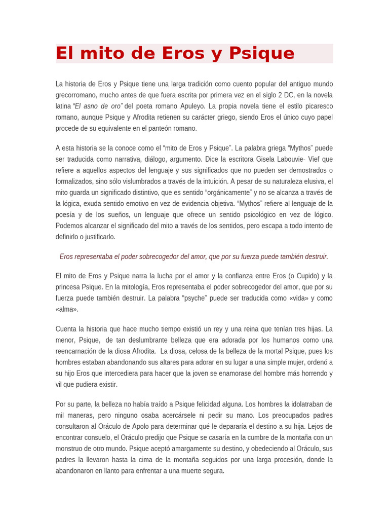 El Mito de Eros y Pisque | PDF | Eros | Afrodita