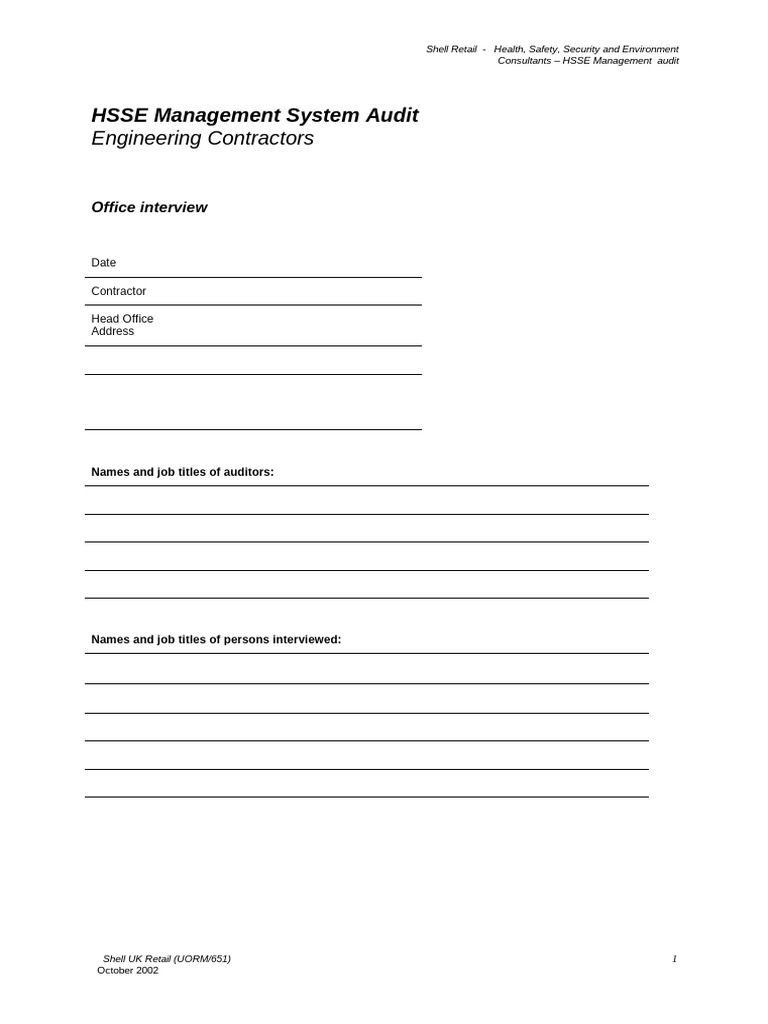 Contractors Annual Audit Form - Empty | PDF | Risk | Audit