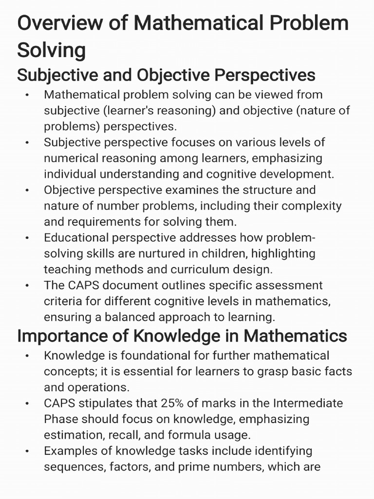 Overview of Mathematical Problem Solving | PDF
