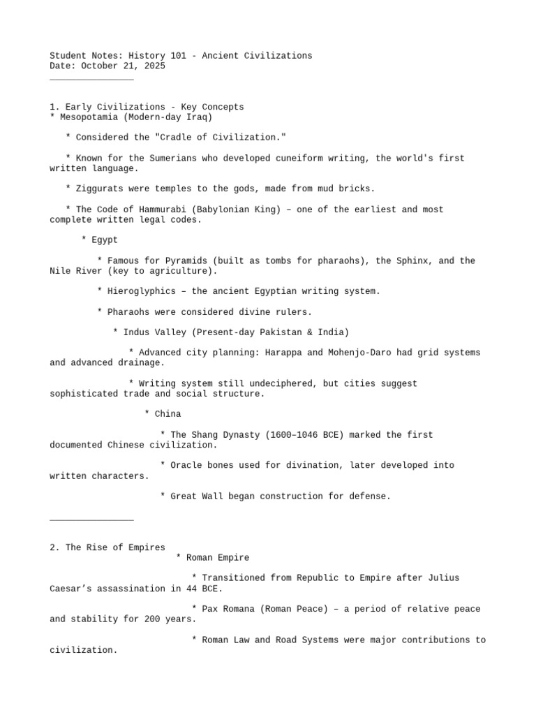 Student Notes - History 101 - Ancient Civilizations | PDF | Ancient ...