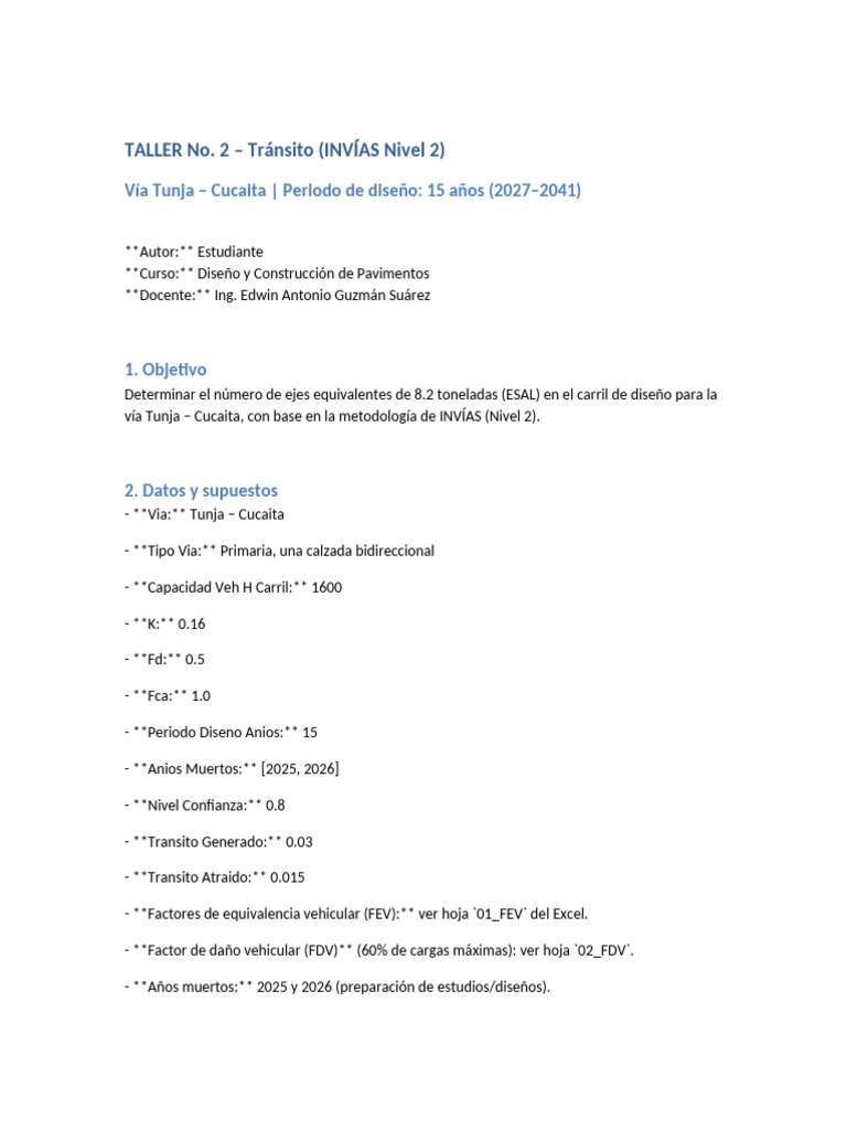 Taller2 Transito INVÍAS Informe Ejemplo | PDF
