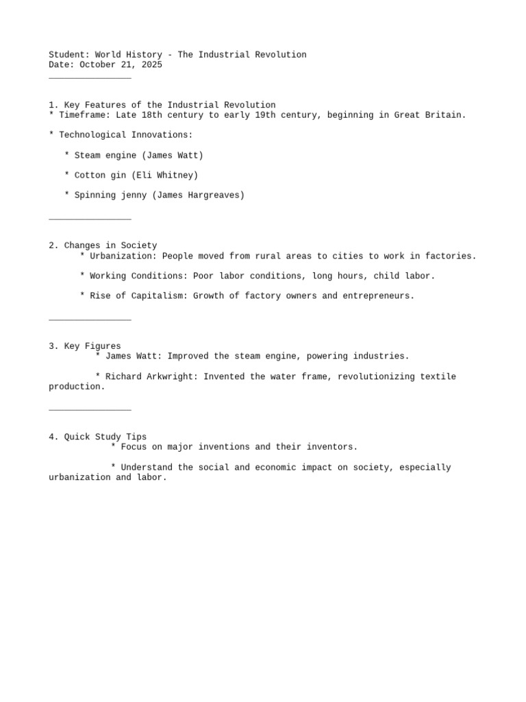 Student Notes - The Industrial Revolution 113 | PDF