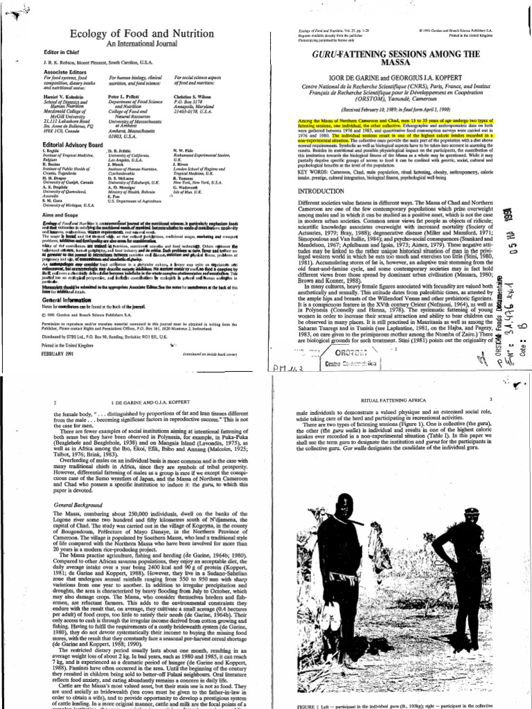 Guru Fattening Sessions Among The Massa, Igor Garine | PDF | Foods