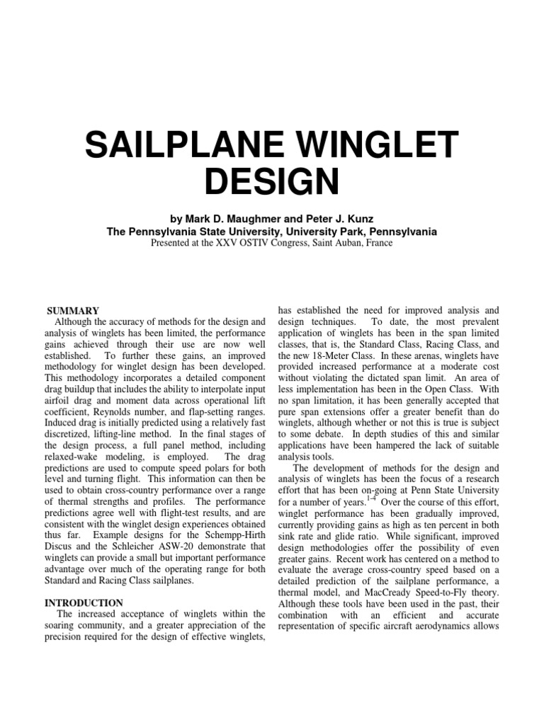 About Winglets Design | PDF | Glider (Sailplane) | Lift (Force)