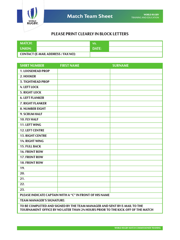Rugby Team Sheet Submission Guide | PDF