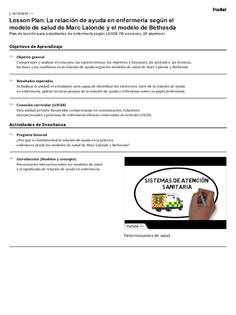Padlet - Lesson Plan La Relacin de Ayuda en Enfermera Segn El Modelo de ...