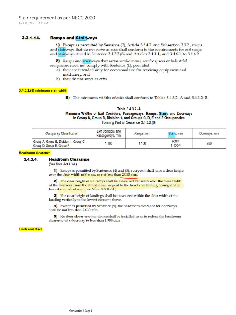 NBCC 2020 Stair Requirements Guide | PDF