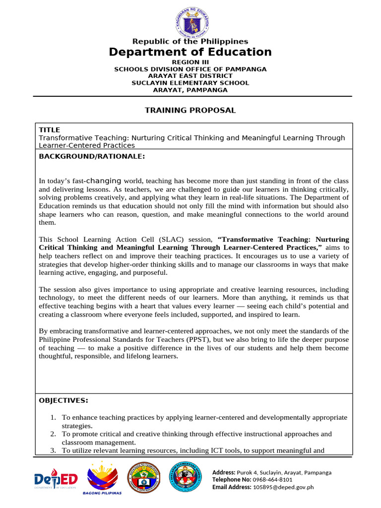 Transformative Teaching Training Proposal | PDF | Learning | Teachers