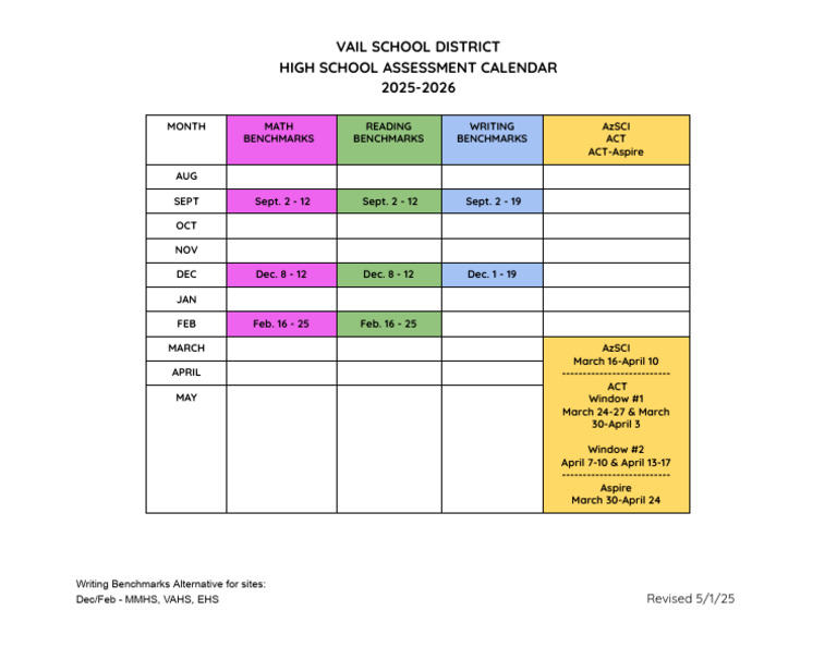 Vail School District Assessment Calendar 25-26 | PDF