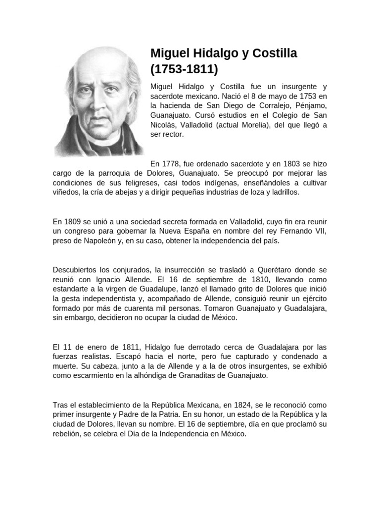BIOGRAFÍA Miguel Hidalgo y Costilla | PDF
