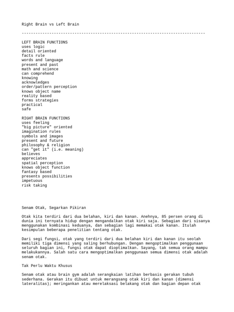 Right Brain Vs Left Brain | PDF