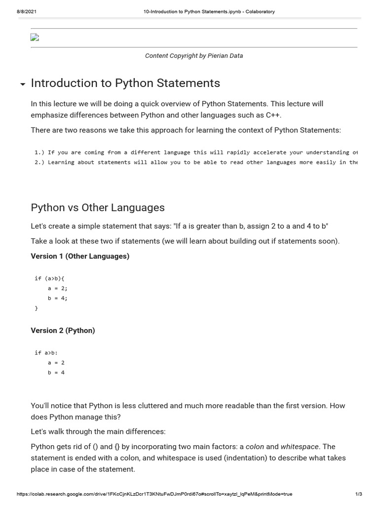 10-Introduction To Python Statements - Ipynb - Colaboratory - CYNDY ROMARIZKA | PDF | Python ...