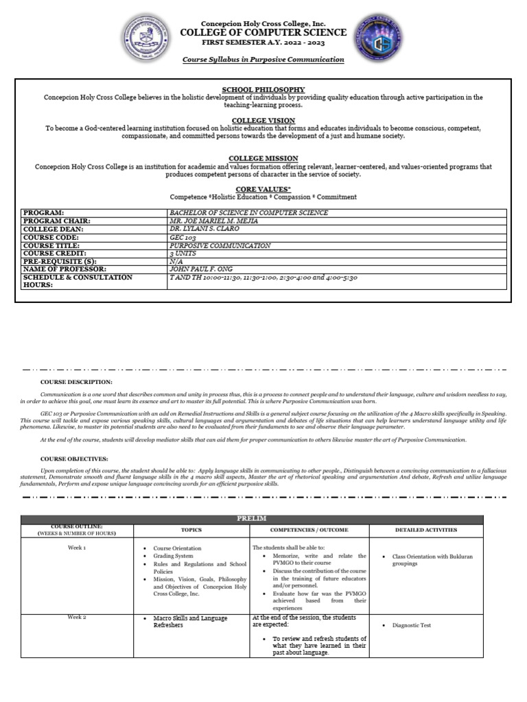 Final GEC-103-Purposive Communication-SYllabus For CHED | PDF ...