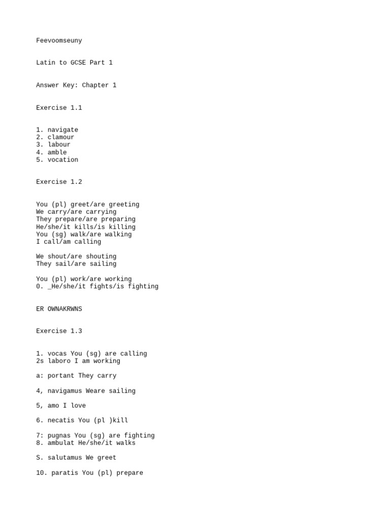 GCSE Latin Part 1 Answer Key | PDF
