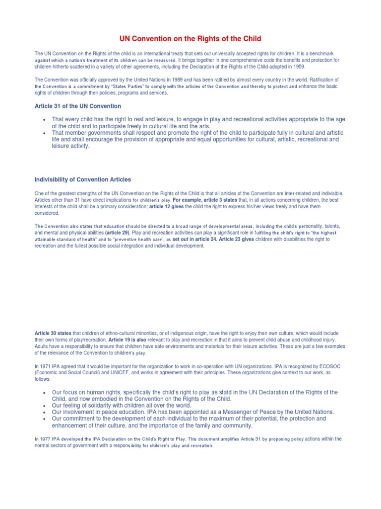 UN Convention On The Rights of The Child | PDF | Children's Rights ...