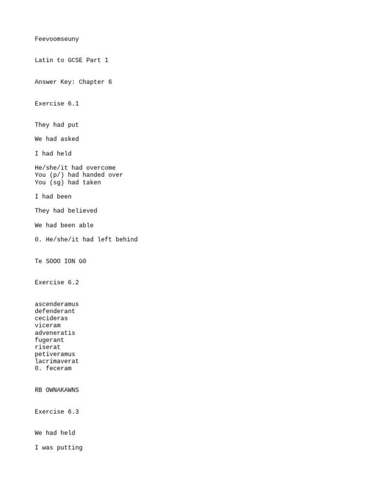 GCSE Latin Chapter 6 Answer Key | PDF