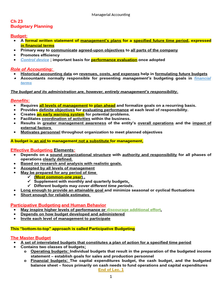 Budgetary Planning in Managerial Accounting | PDF | Budget | Goal