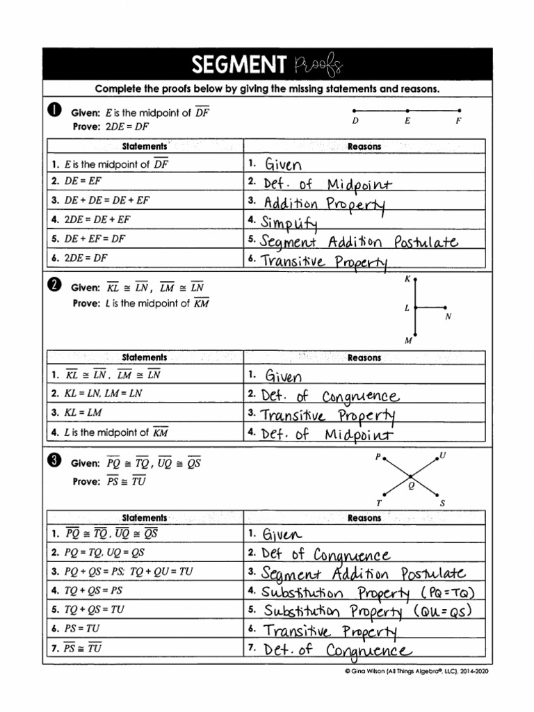 Answer Key To Segment Proofs Packet | PDF