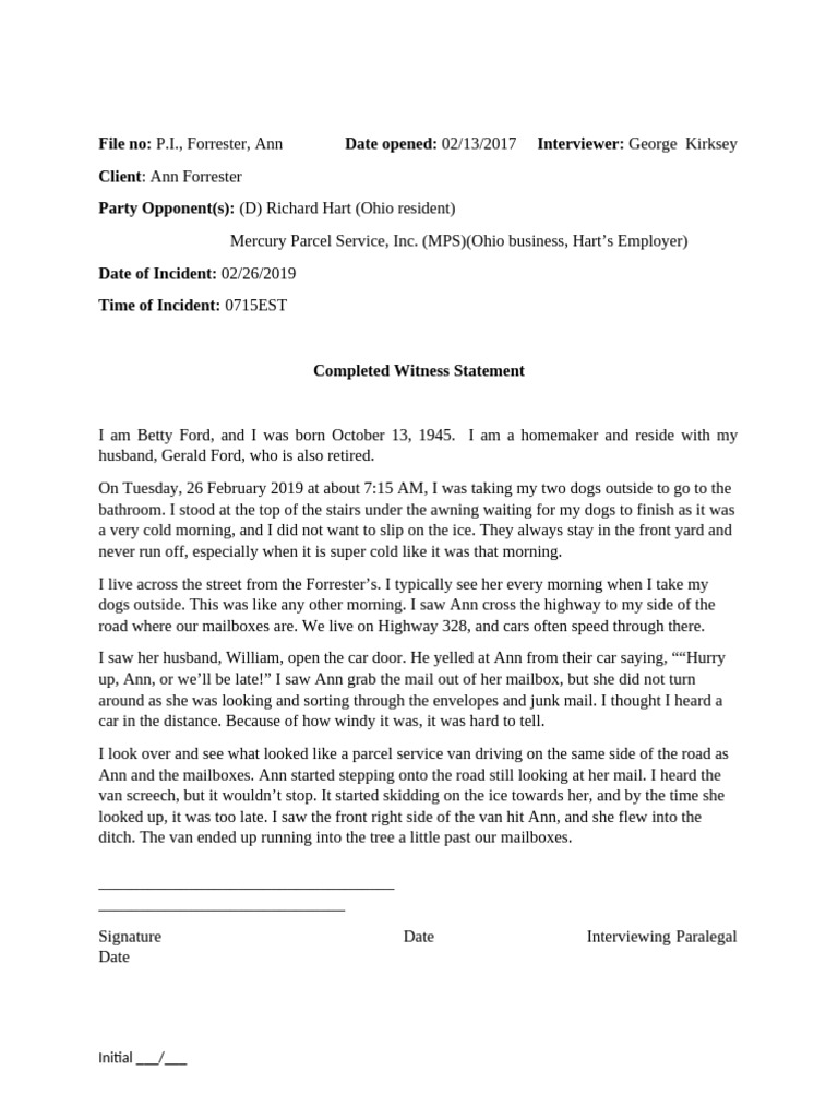 Witness Statement: Ann Forrester Incident | PDF