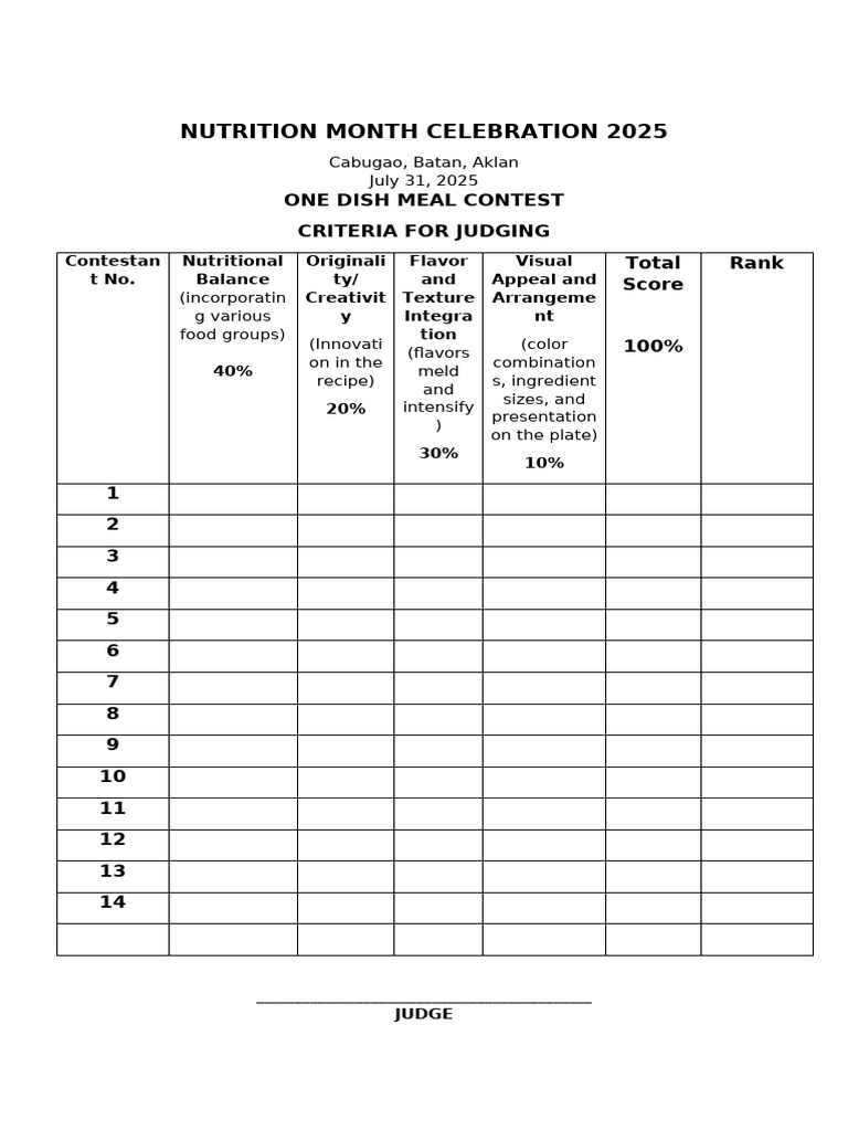 One Dish Meal Contest Judging Criteria | PDF | Food And Drink ...