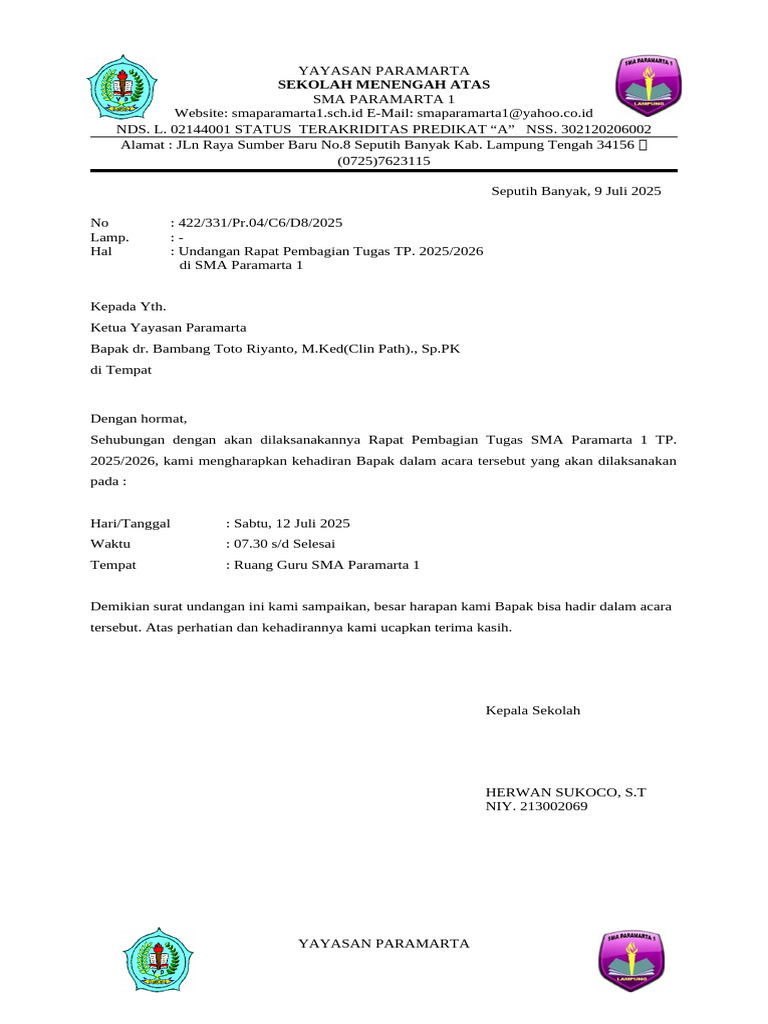 Surat Undangan Pembagian Tugas | PDF