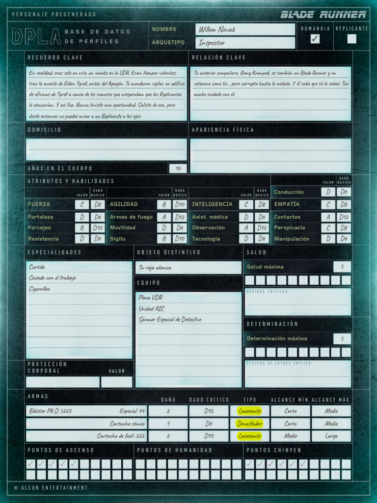 Blade Runner Juego Rol Personajes Pregen | PDF