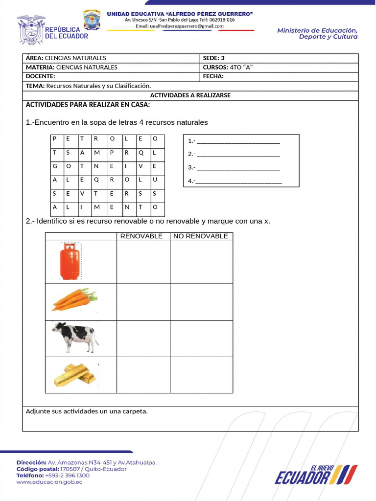 Hoja de Trabajo Ciencias Naturales.... | PDF