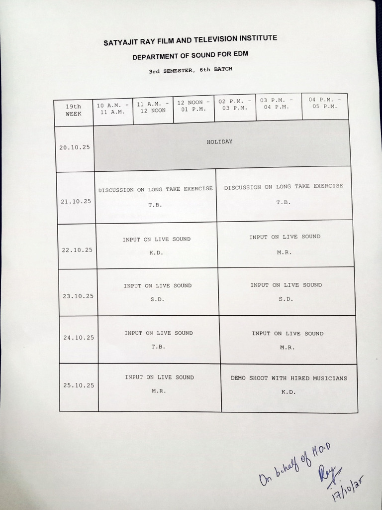 Sound Department Schedule: Week 19 | PDF