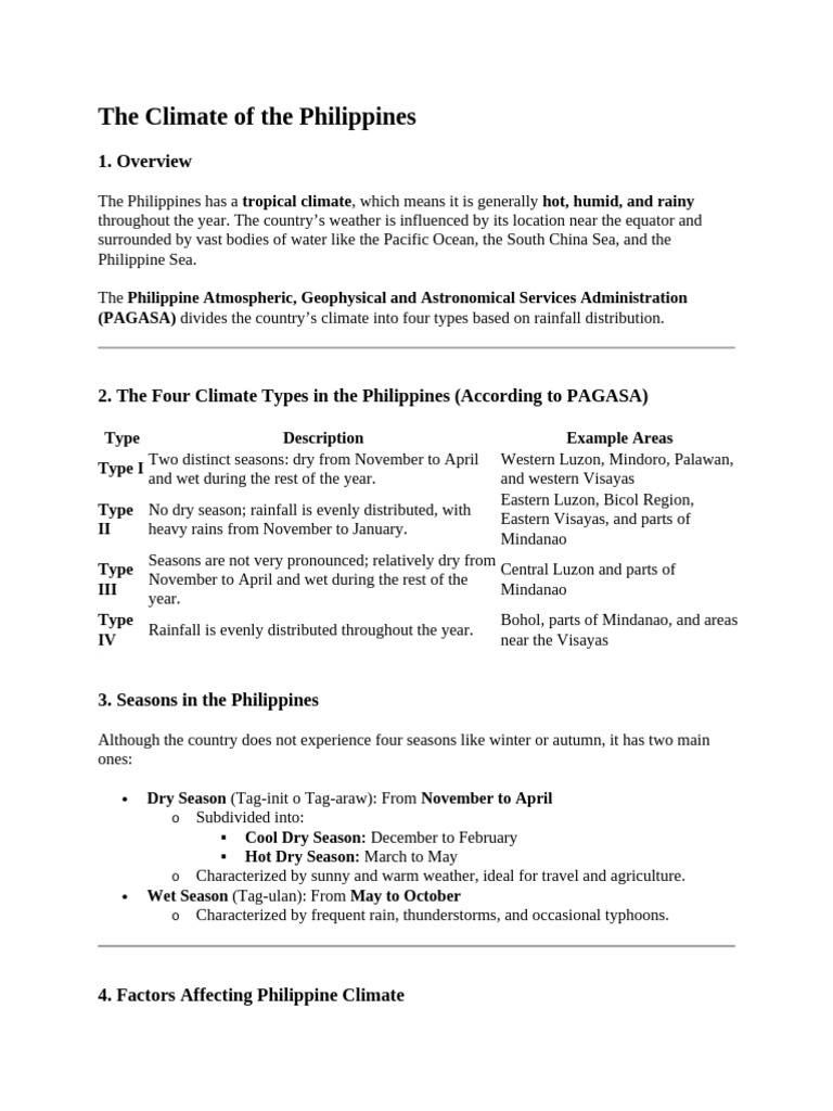 Philippine Climate Overview and Seasons | PDF | Monsoon | Rain