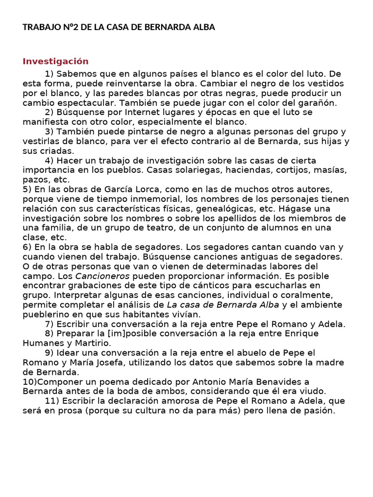 TRABAJO N 2 La Casa de Bernarda Alba | PDF