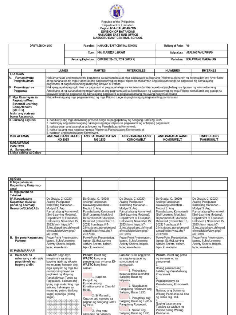 g6 q2w4 Dll AP (Melcs) | PDF
