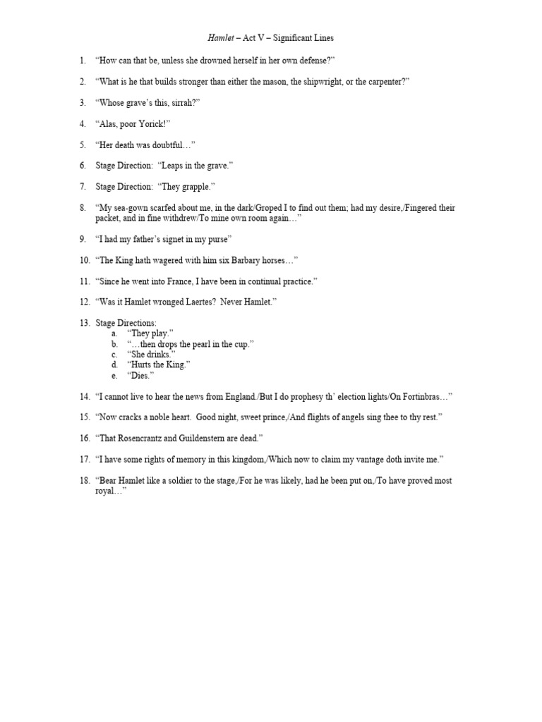 Key Quotes from Hamlet Act V | PDF