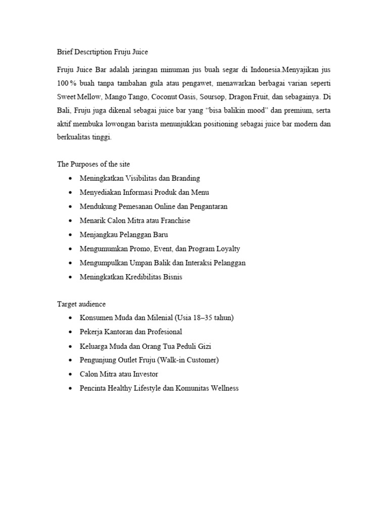Design Brief Web Site Fruju | PDF
