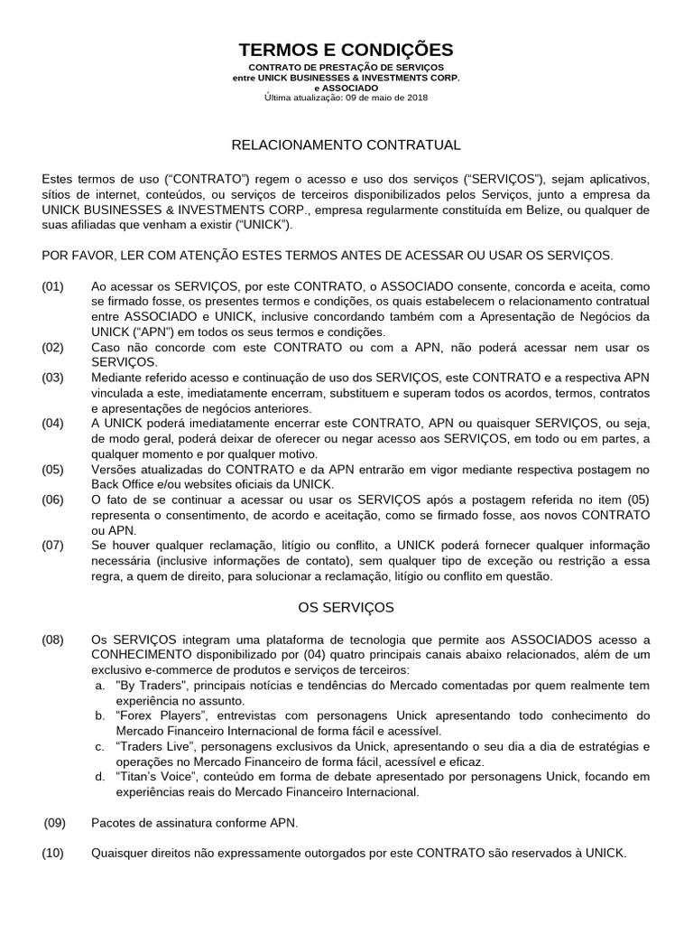 Termos e Condições da UNICK | PDF | Internet | Celulares